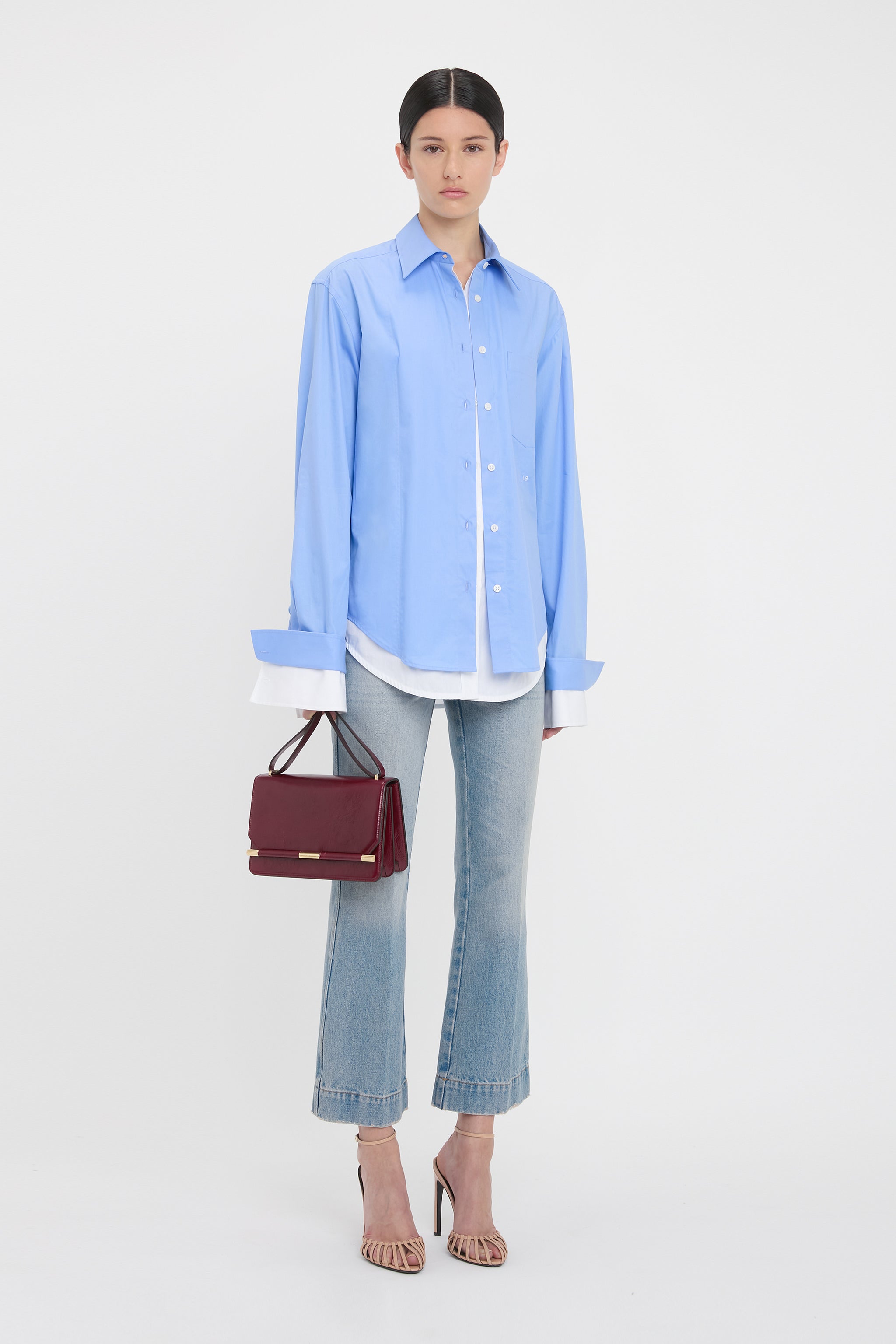 Relaxed Double-Layer Shirt In Oxford Blue – Victoria Beckham Int
